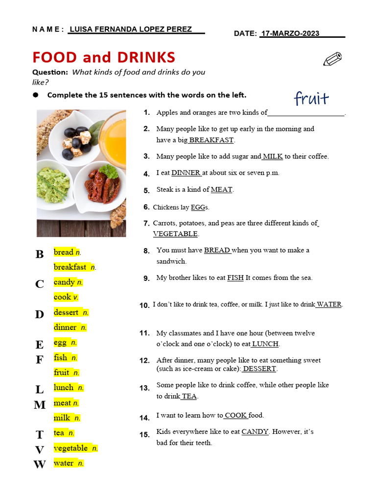 Word Bank Food Drinks 15 You Tube | PDF