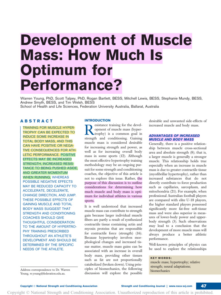 Development of Muscle Mass - How Much Is Optimum For Performance | PDF ...