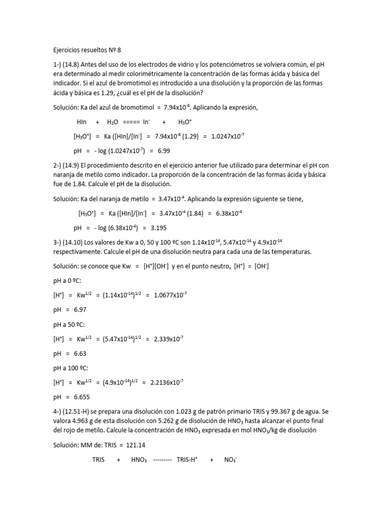 Ejercicios Resueltos #8 | PDF | Ph | Química