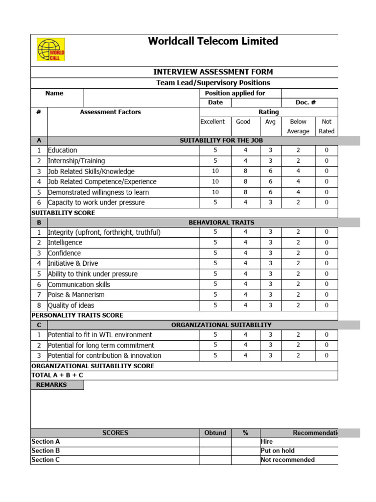 Interview Assessment Form | PDF | Organizational Behavior | Applied ...