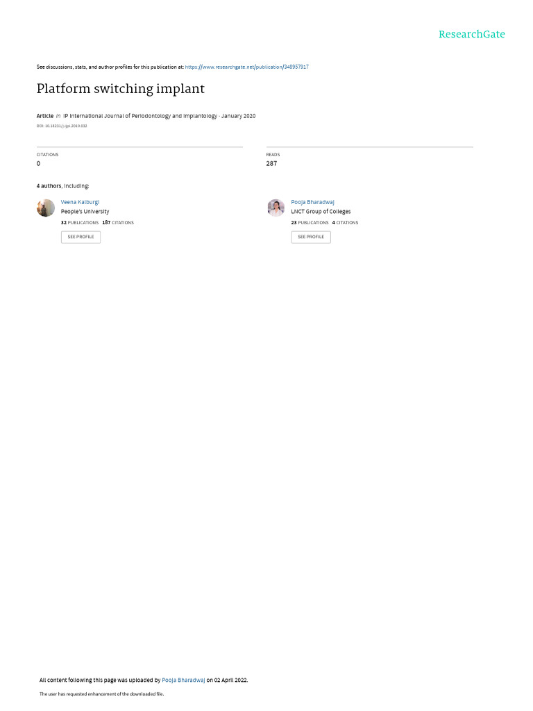 Platform Switching Implant | PDF | Dental Implant | Dentistry