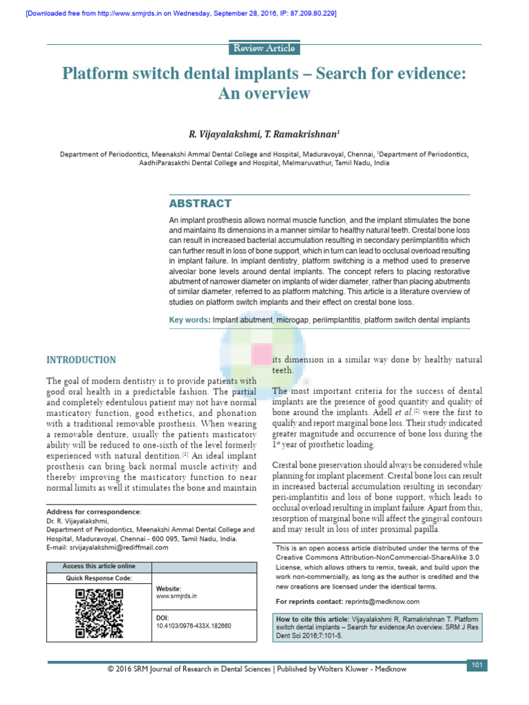 Platform Switch Dental Implants - Search for Evide | PDF | Dental ...