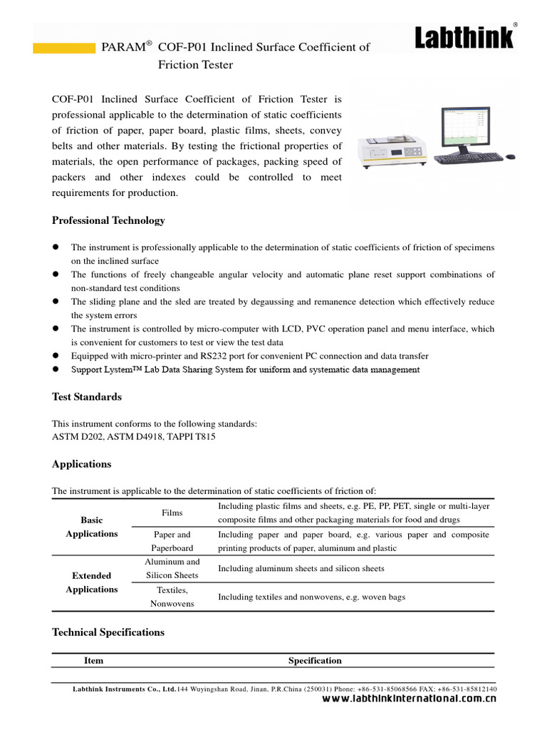 COF P01 Inclined Surface Coefficient of Friction Tester | PDF ...