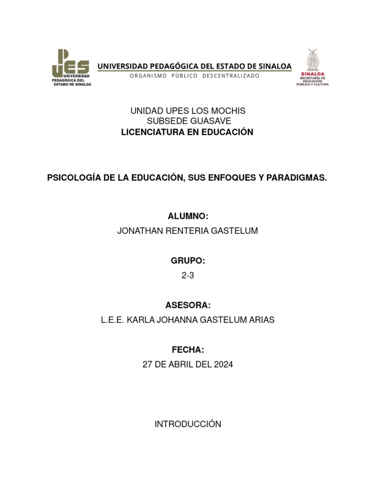 Trabajo Final Jonathan Renteria | PDF | Behaviorismo | Sicología