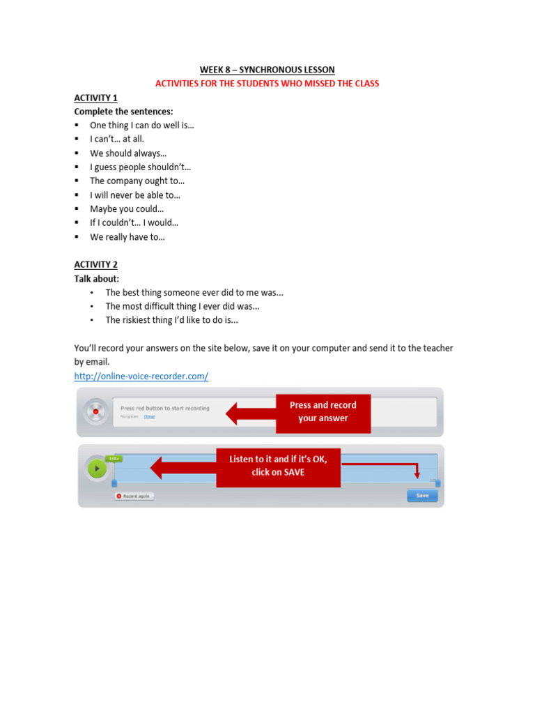 Week 8 Synchronous Lesson Activities Pdf Career And Growth Language Arts And Discipline
