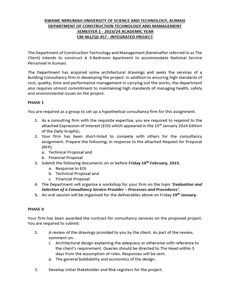KNUST Construction Project Consultancy Guide | PDF | Business