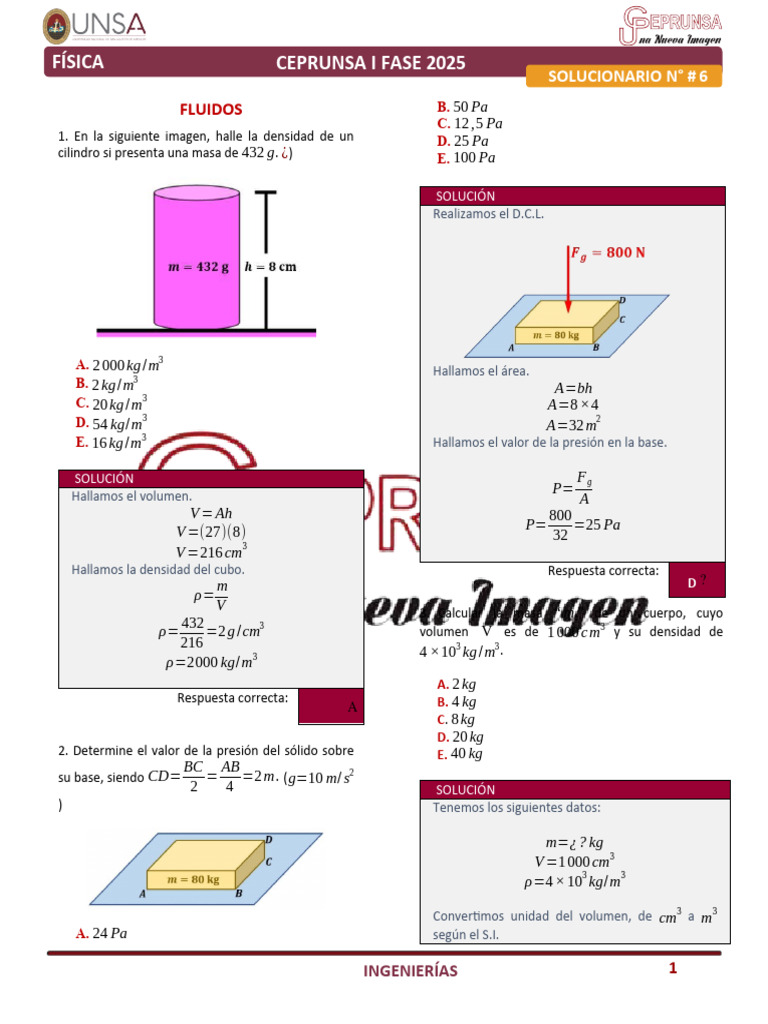 Práctica 06 Ceprunsa - Física I Fase - Solucionario - Ingenierias - Rev | PDF | Pascal (Unidad ...