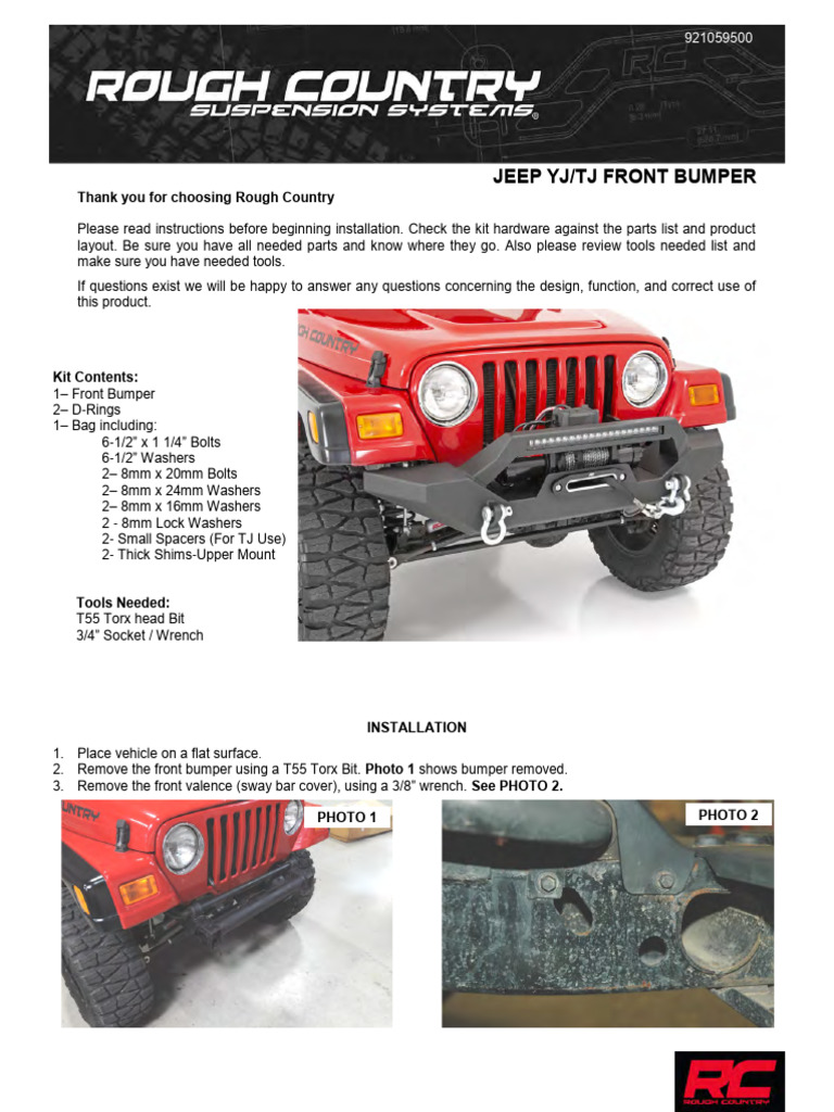 Jeep YJ/TJ Front Bumper Install Guide | PDF | Vehicles | Land Vehicles