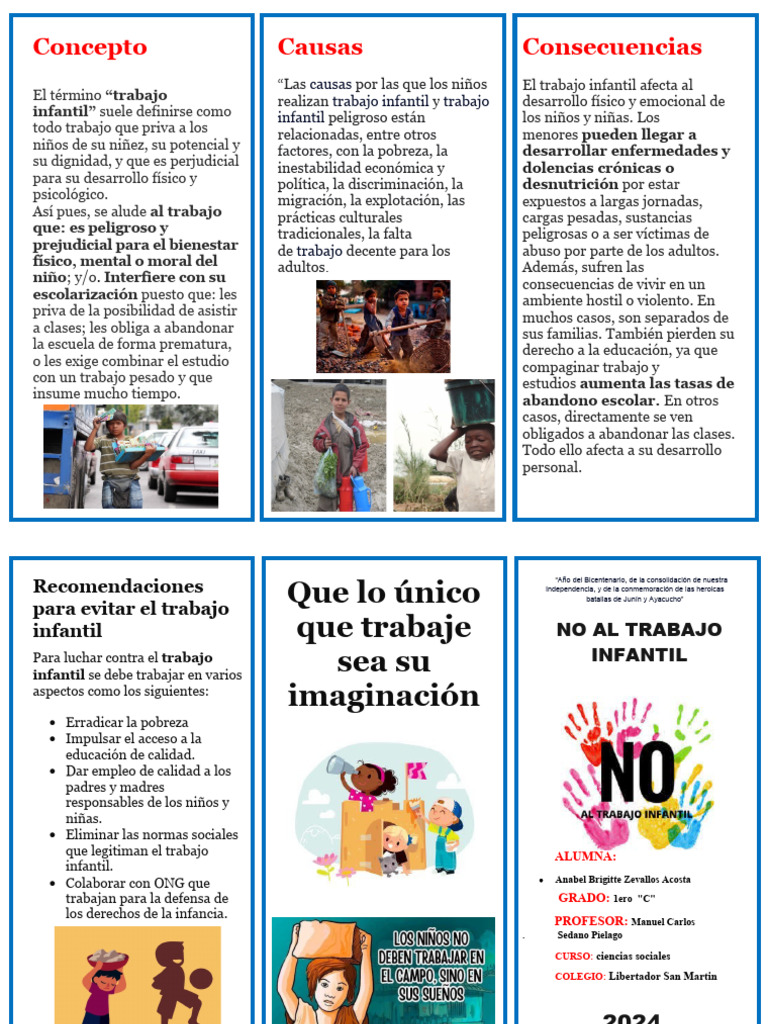 Triptico NO AL TRABAJO INFANTIL | PDF | Trabajo infantil | Adultos