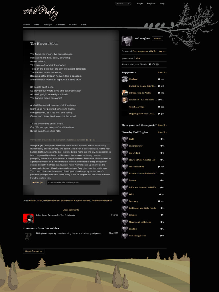 The Harvest Moon by Ted Hughes - Famous Poems, Famous Poets. - All ...