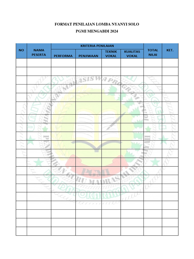 Penilaian Lomba Nyanyi Solo PGMI 2024 | PDF | Business | Finance ...