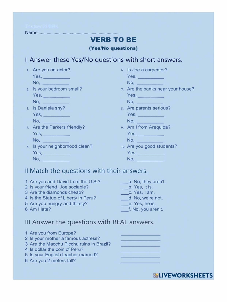 VERB BE Yes No Questions Tarea U1 1 | PDF | Grammar | Linguistics