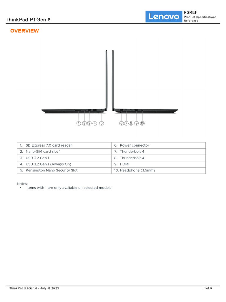 ThinkPad P1 Gen 6 Spec | PDF | Usb | Computing
