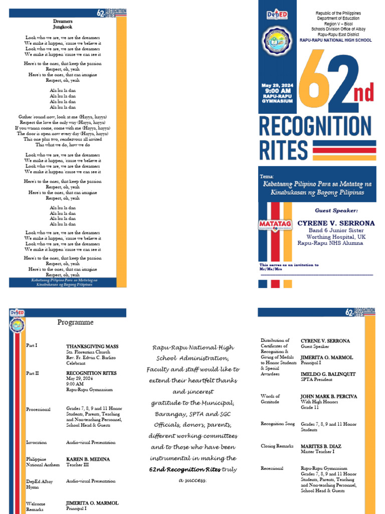Rapu-Rapu NHS 2024 Recognition Rites | PDF