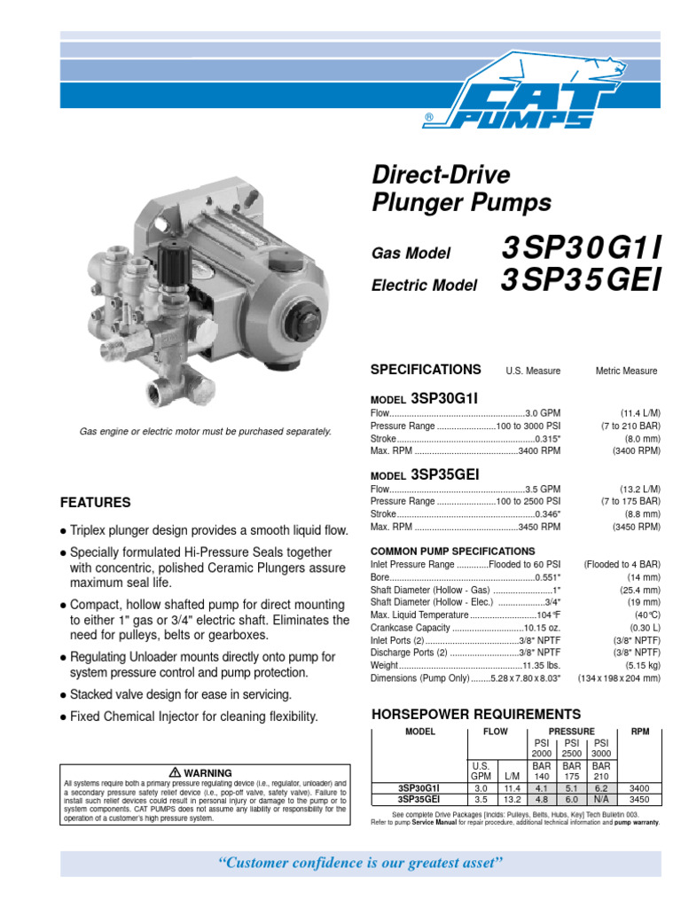 Cat Pump Model 3SP30G1I Parts and Specifications | PDF | Pump | Valve