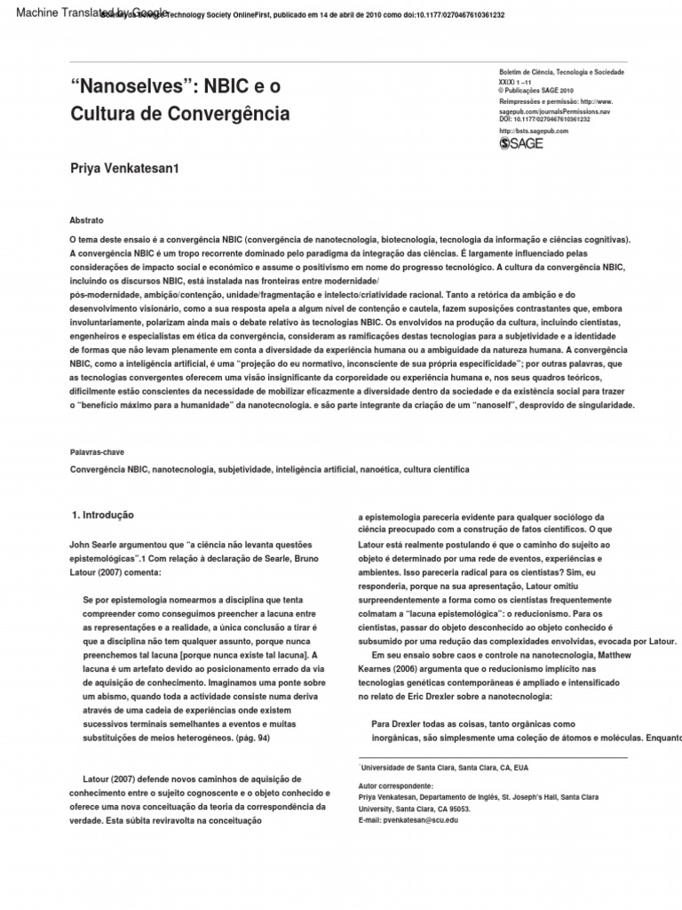Nanoselves NBIC and The Culture of Conv | PDF | Science | Sociologia