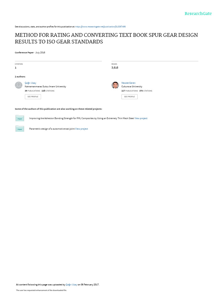Method For Rating and Converting Text Book Spur Gear Design Results To ...