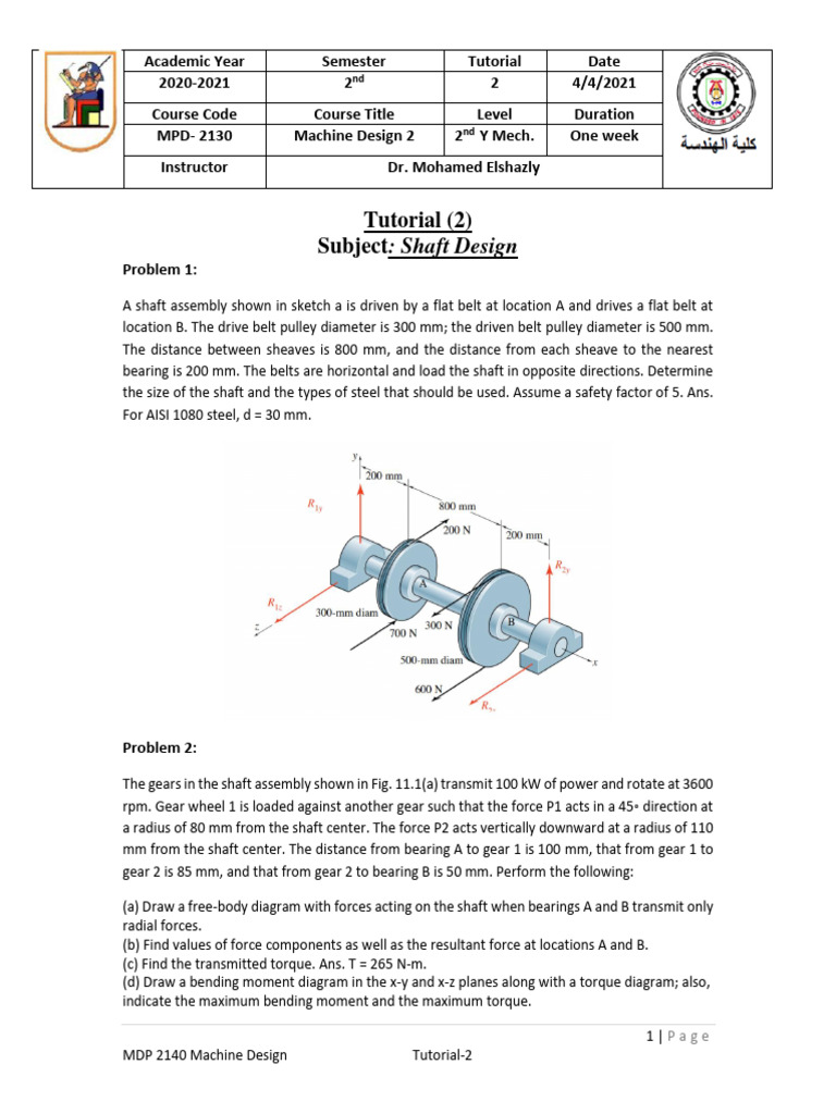 MDP 2140 Tutorial 2nd 2 | PDF | Belt (Mechanical) | Bending