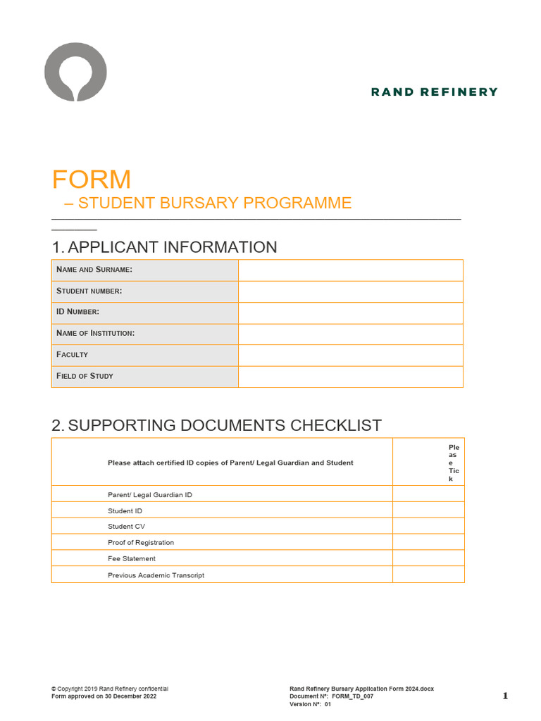 Rand Refinery Bursary Application Form 2024 | PDF | Civil Law (Common Law)