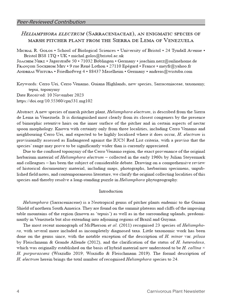 Heliamphora electrum: New Species Unveiled | PDF | Social Science | Art