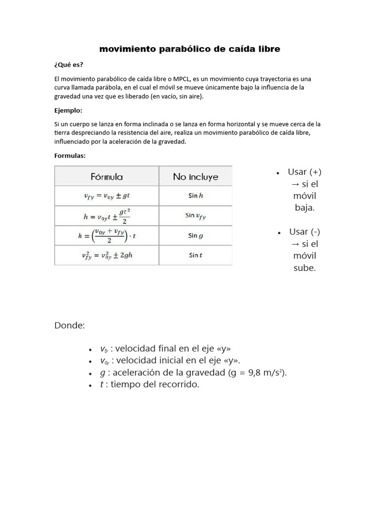 Movimiento Parabólico de Caída Libre | PDF | Velocidad | Gravedad