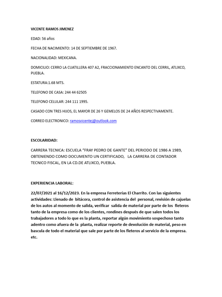 Cv Vicente Ramos Jimenez | PDF Cv Vicente Ramos Jimenez | PDF
