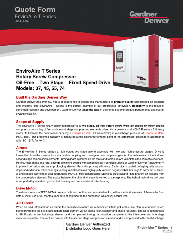 EnviroAire T37-74 Quote Form | PDF | Gas Technologies | Machines
