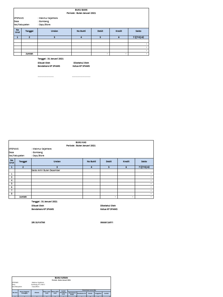 5B. Form Kosong Latihan Soal Pembukuan KPSPAM | PDF