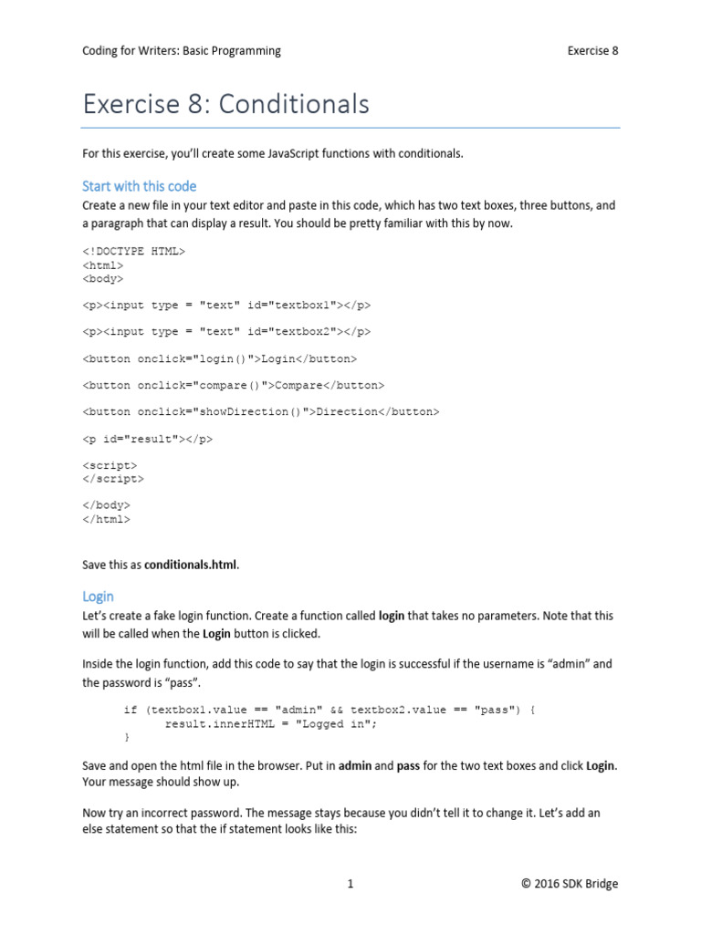 Exercise 8 Conditionals | PDF | Login | Software Engineering