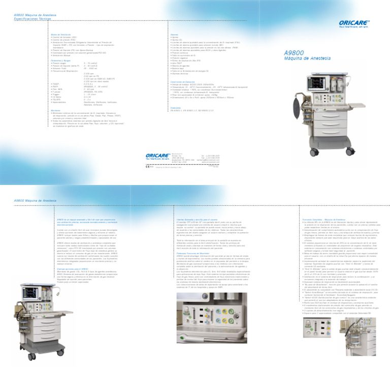 A9800 Máquina de Anestesia Especificaciones Técnicas | PDF ...