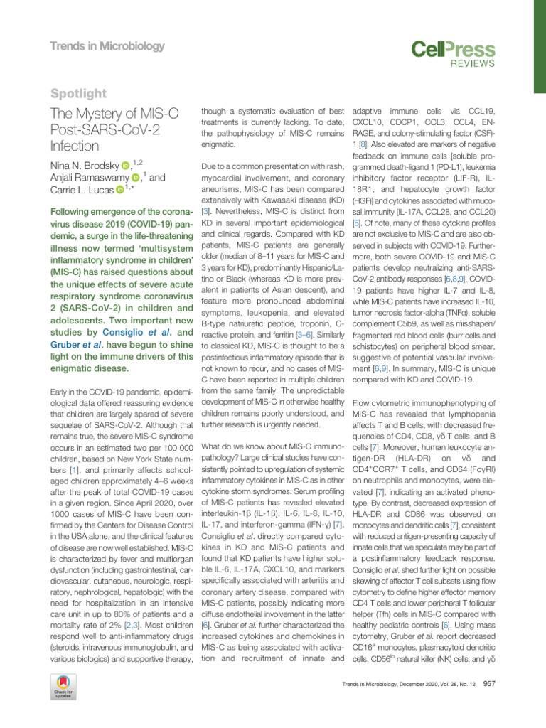 The Mystery of MIS C Post SARS CoV 2 Infection 202 | PDF | T Cell ...