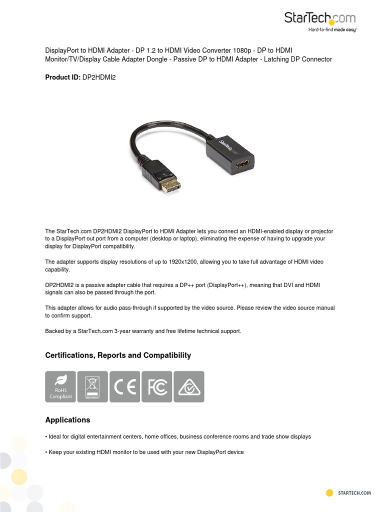 Dp2hdmi2 Datasheet | PDF | Hdmi | Computer Science