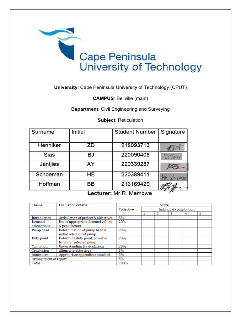 Reticulation - Project FINAL | PDF | Pump | Infrastructure