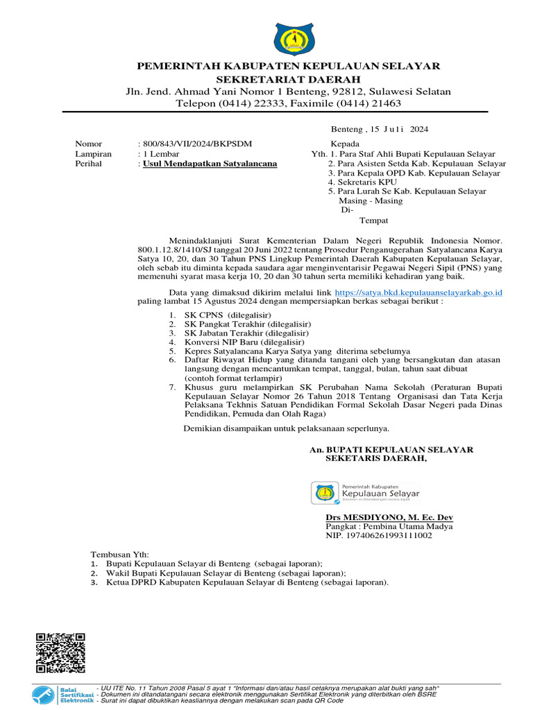 Surat Usul Satyalencana 2024 | PDF