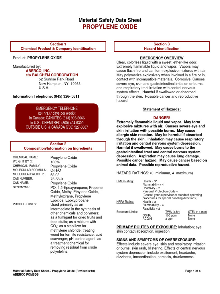 Propylene Oxide | PDF | Burn | Respiratory System