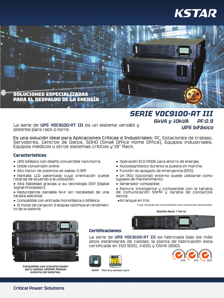 SPEC-KSTAR-YDC9 Ficha Técnica UPS KStar YDC9100-RT III 6kVA y 10kVA v06 (Sin Logotipos) | PDF ...