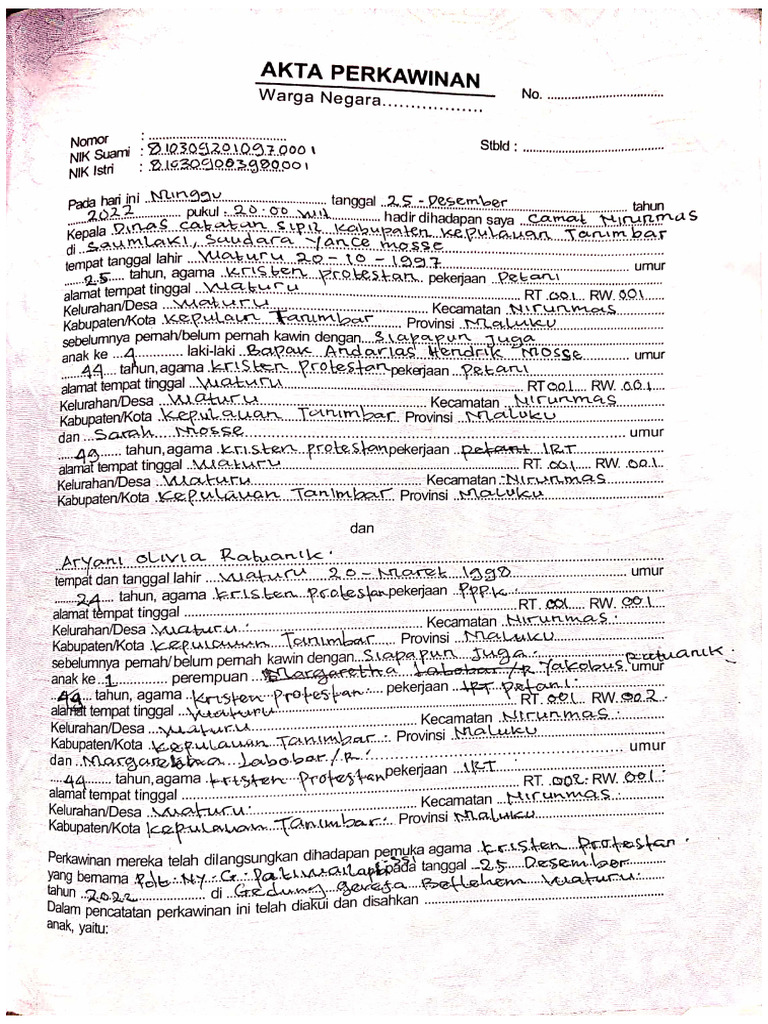 Akta Perkawinan Aryani | PDF