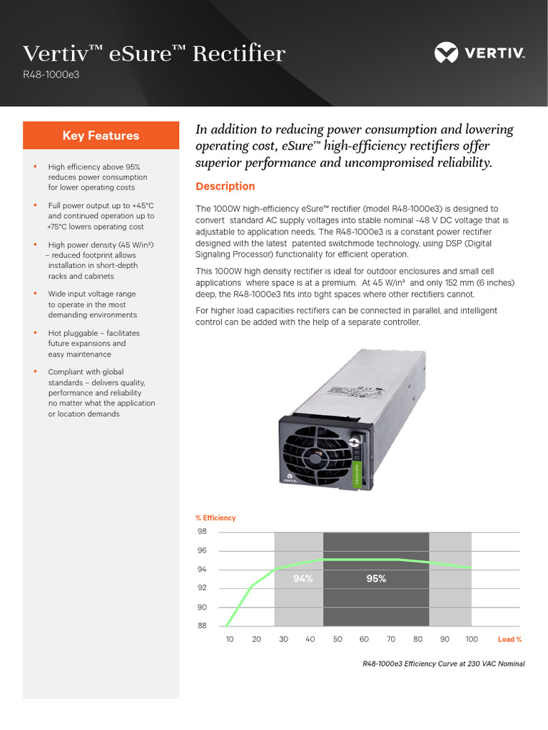 Esure Rectifier r48 1000e3 Data Sheet | PDF | Alternating Current | Rectifier