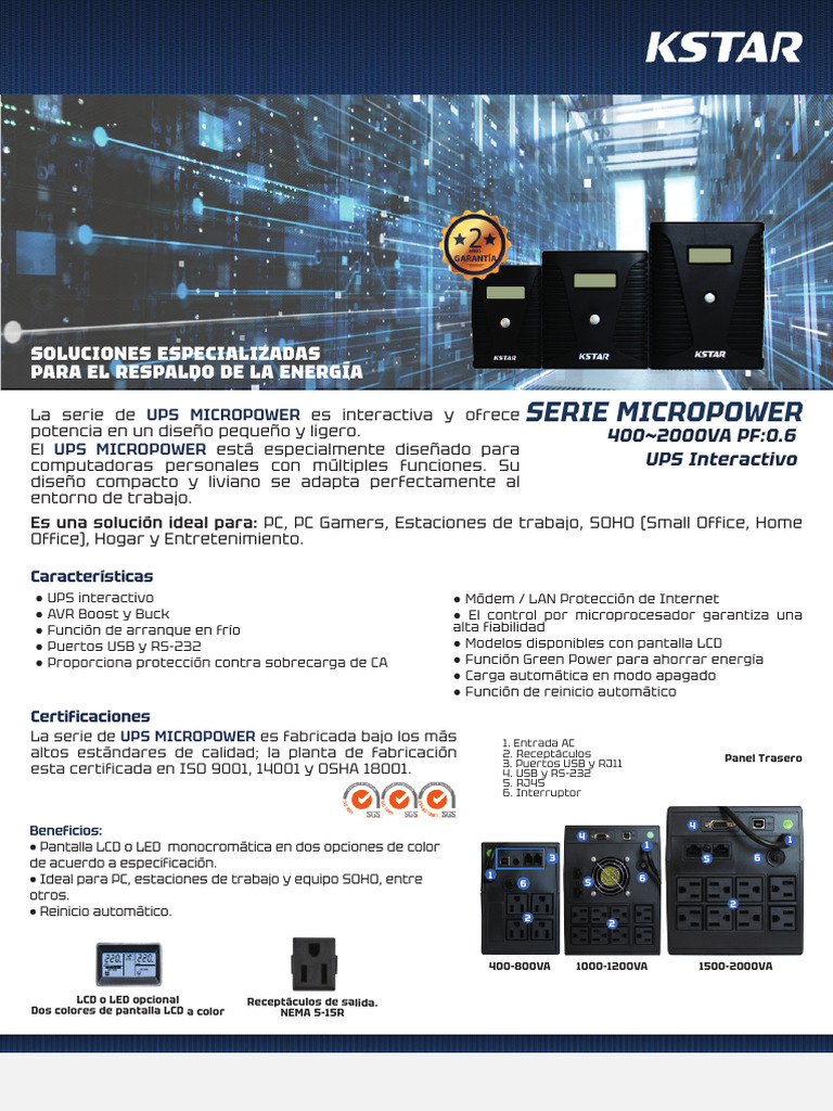 SPEC-KSTAR-MPW Ficha Técnica UPS KStar Micropower 400-2000VA v06 (sin logos) | PDF | Diodo ...