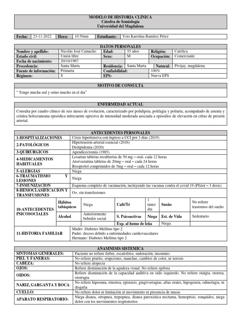 HC Nicolás Camacho | PDF | Diabetes | Enfermedades y trastornos