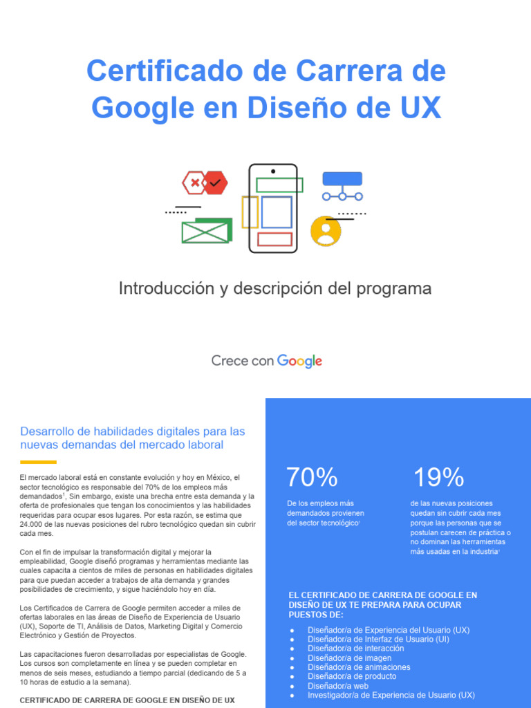 Certificado de Carrera de Google en Diseño de UX: Introducción y Descripción Del Programa | PDF ...