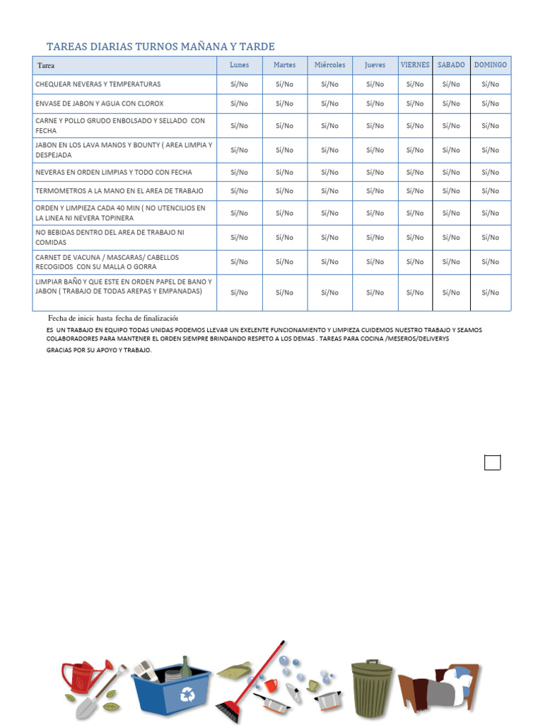 Tareas Diarias Turnos Mañana y Tarde | PDF