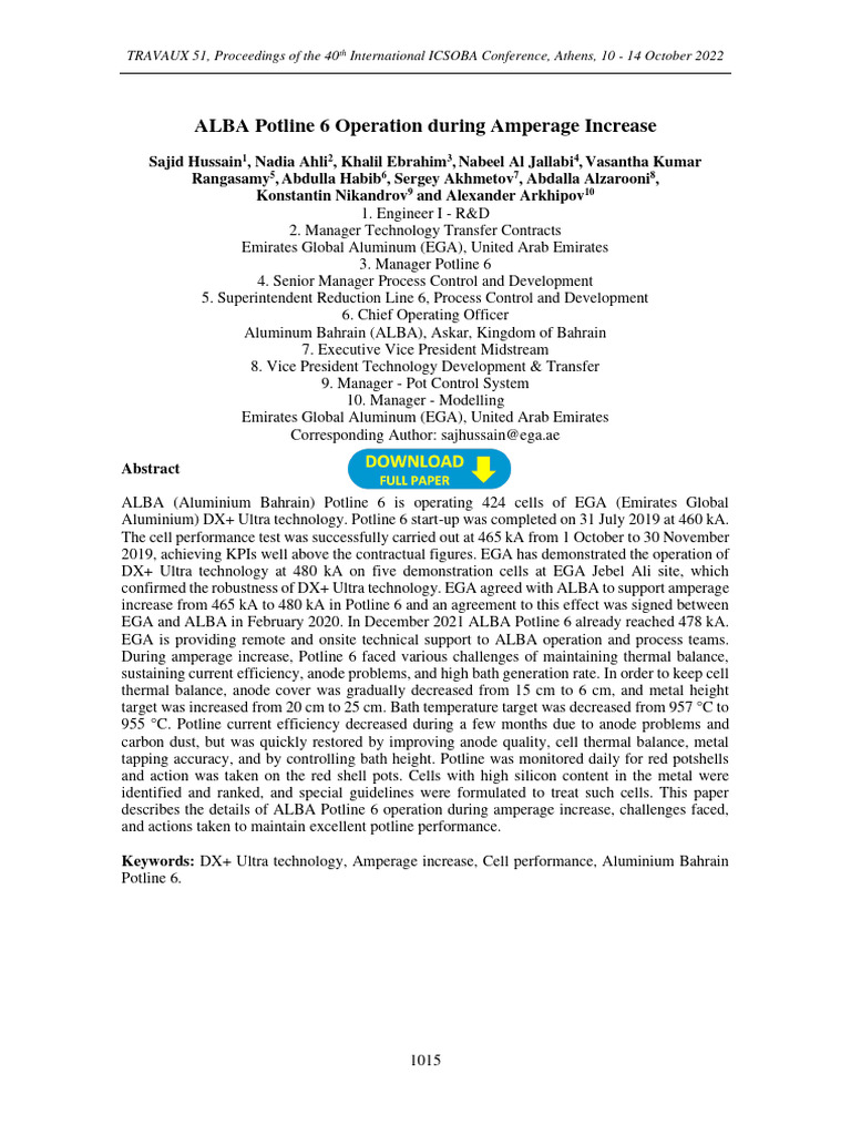 AL02S - ALBA Potline 6 Operation During Amperage Increase | PDF | Anode ...