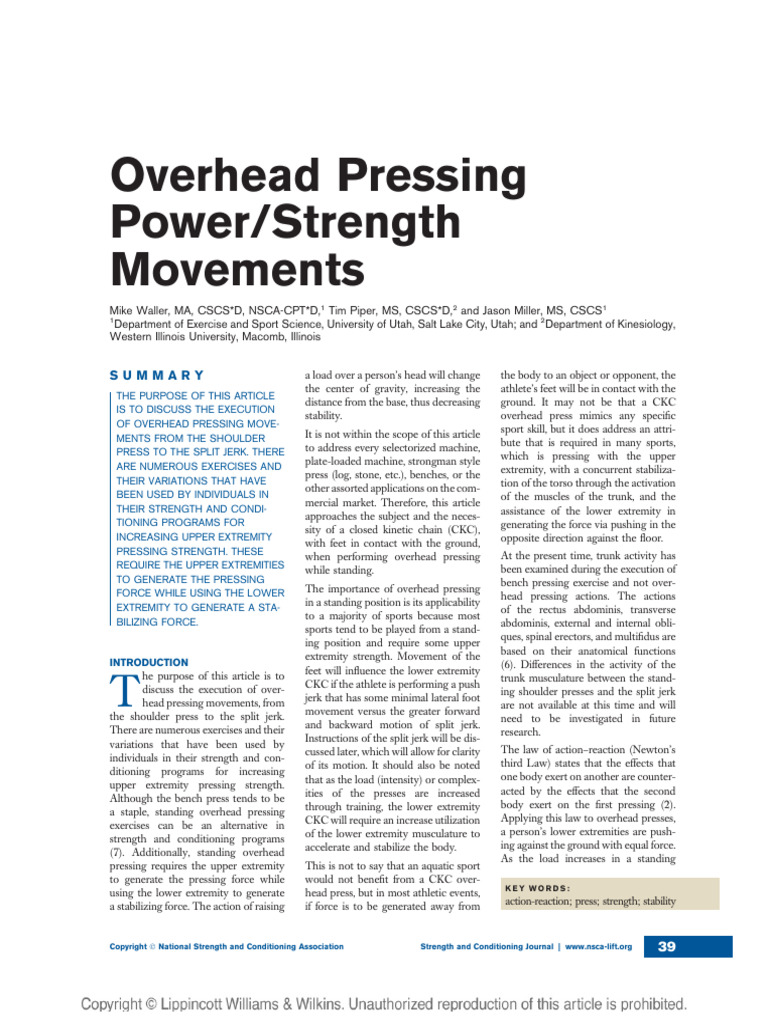Overhead Pressing Power Strength Movements.2 | PDF | Anatomical Terms ...