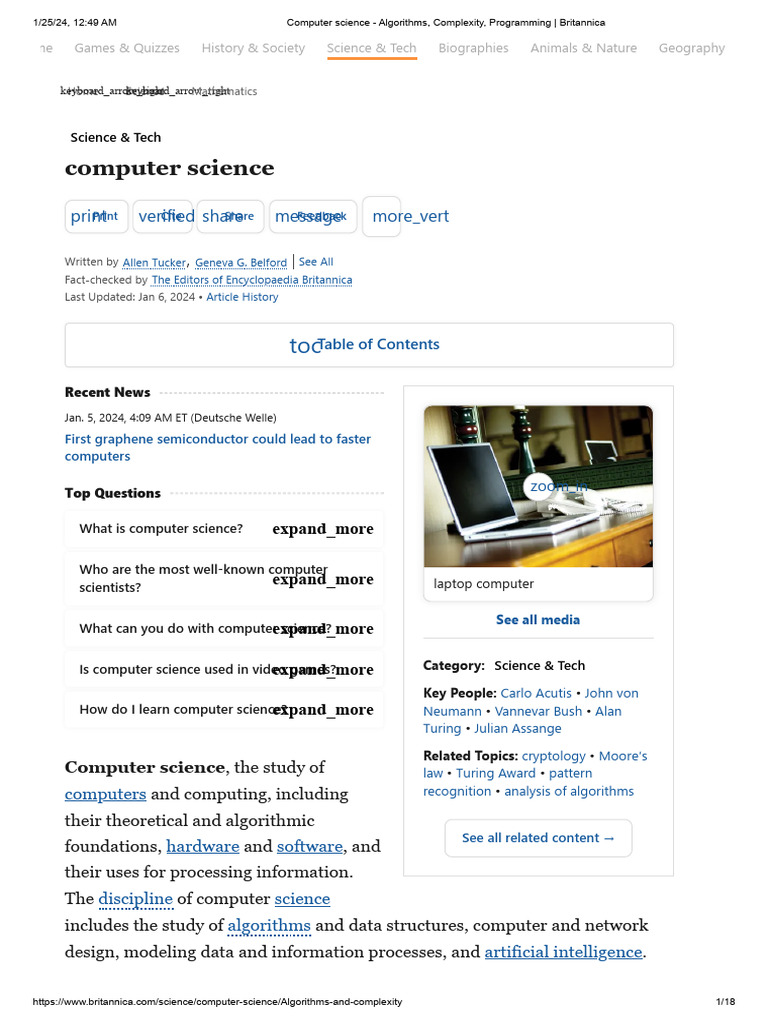 Computer Science - Algorithms, Complexity, Programming - Britannica | PDF | Computer Science ...
