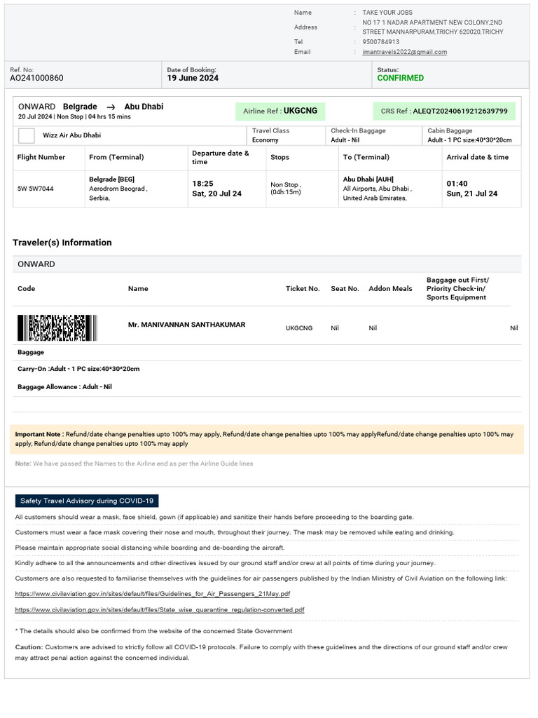 ticket_2410008601 (1) | Download Free PDF | Transport | Civil Aviation