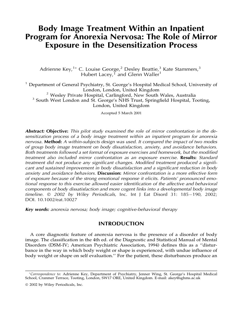 Body Image Treatment Within An Inpatient Program For Anorexia Nervosa ...