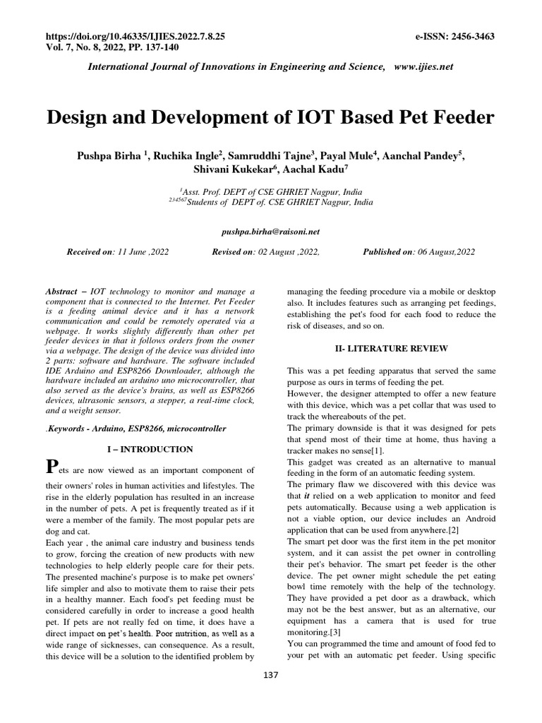 Design_and_Development_of_IOT_Based_Pet | PDF | Internet Of Things | Arduino