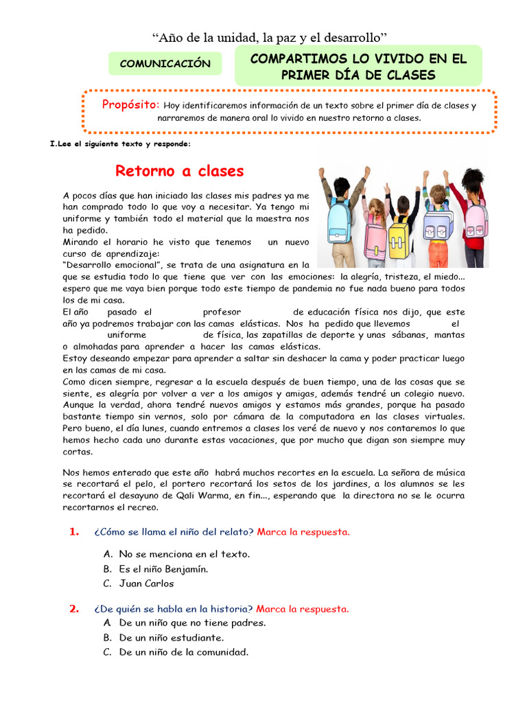 Ficha-Viern-Comun-Compartimos Lo Vivido en El Primer Día de Clases | PDF | Escuelas | Las emociones