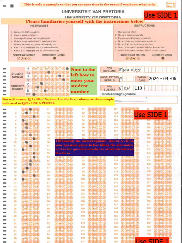 MCQ Answer Sheet Instructions | PDF